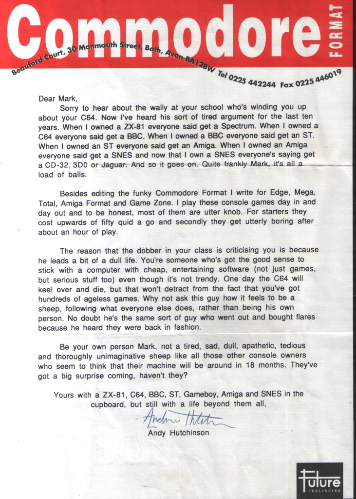 A Commodore Format editor sent this letter to a bullied school kid and ...